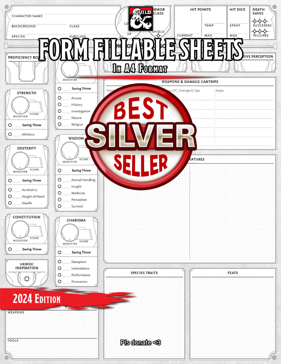D&D 2024 A4 Form Fillable Character Sheet - Dungeon Masters Guild ... D&D 2024 A4 Form Fillable Character Sheet - Dungeon Masters Guild ...