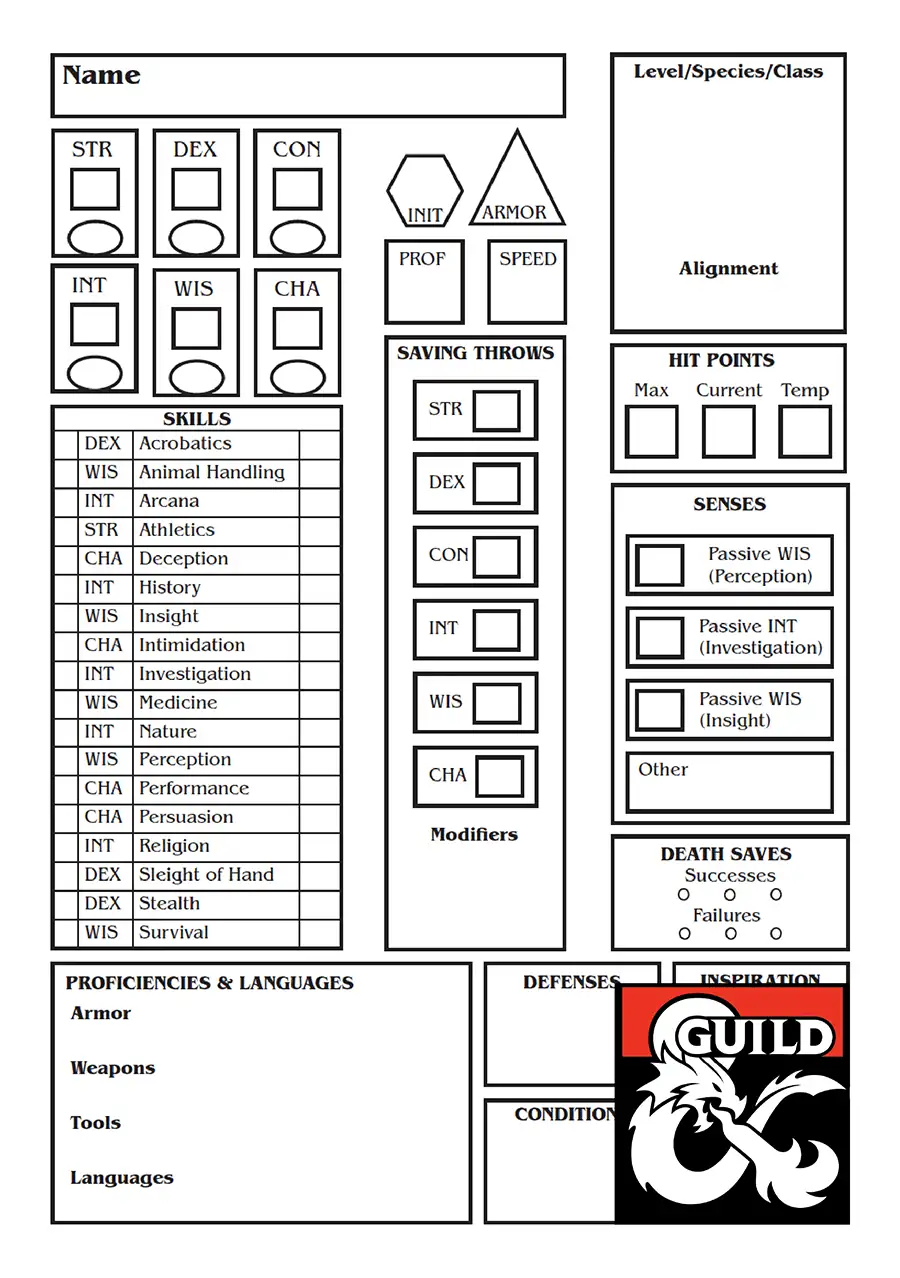 Minimalist D&D Character Sheet - Dungeon Masters Guild | DriveThruRPG
