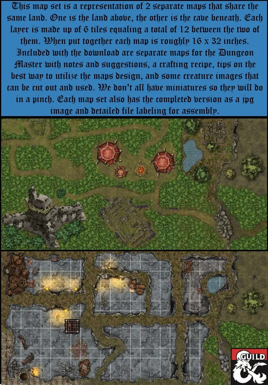 2 Maps In One - Large Cave Map - 12 Connecting Tiles - Dungeon Masters ...