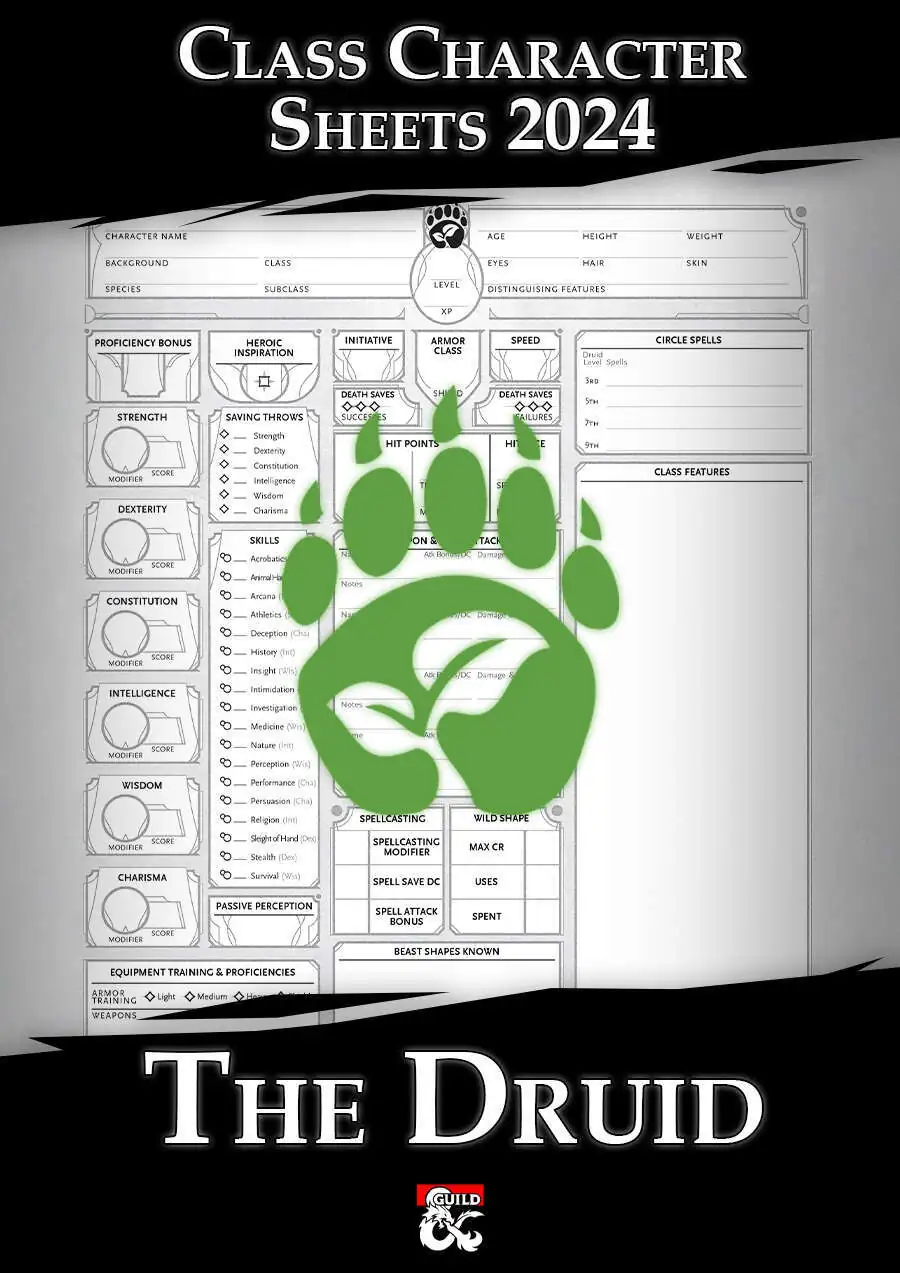 2024 Class Character Sheet - The Druid - Dungeon Masters Guild ...