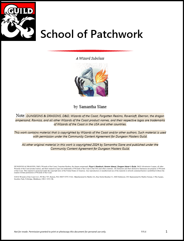 School of Patchwork Wizard - Dungeon Masters Guild | DriveThruRPG