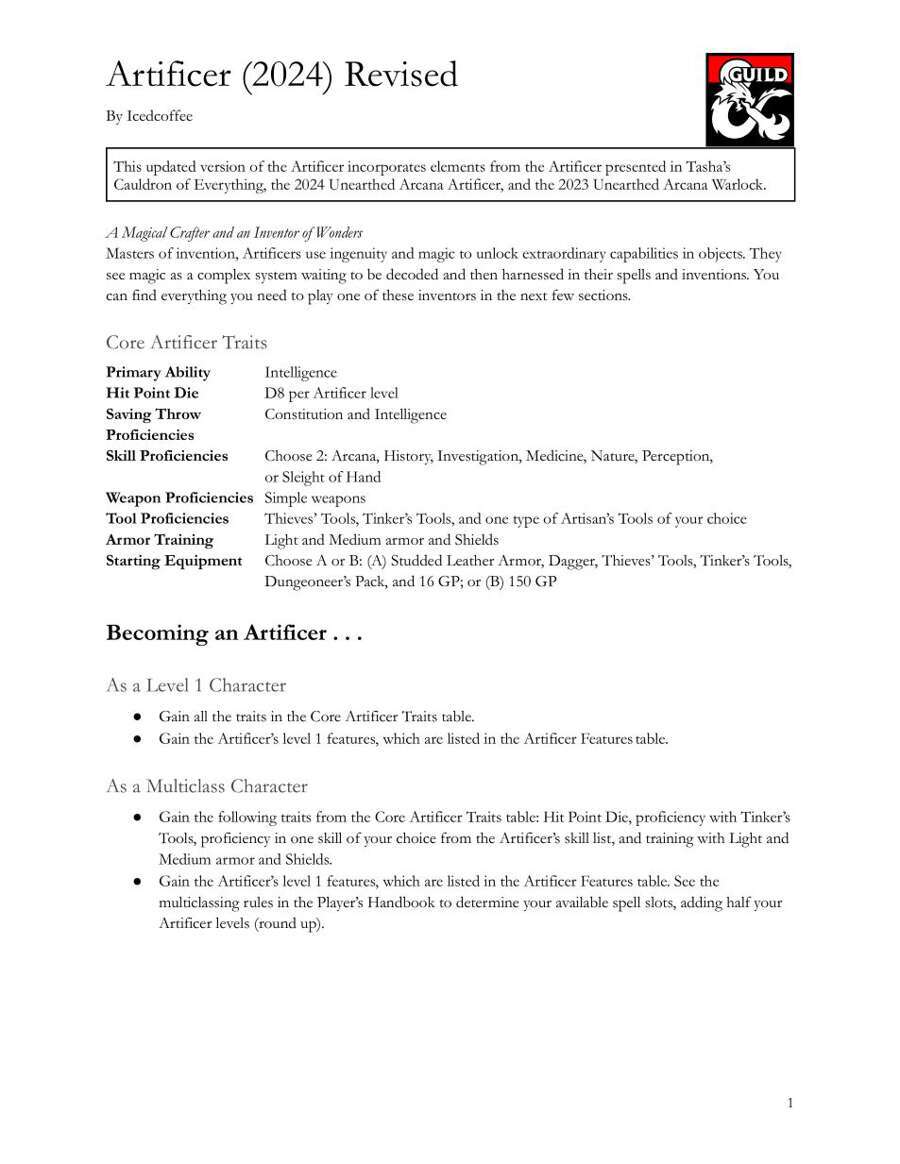 Artificer (2024) Revised - Dungeon Masters Guild | DriveThruRPG