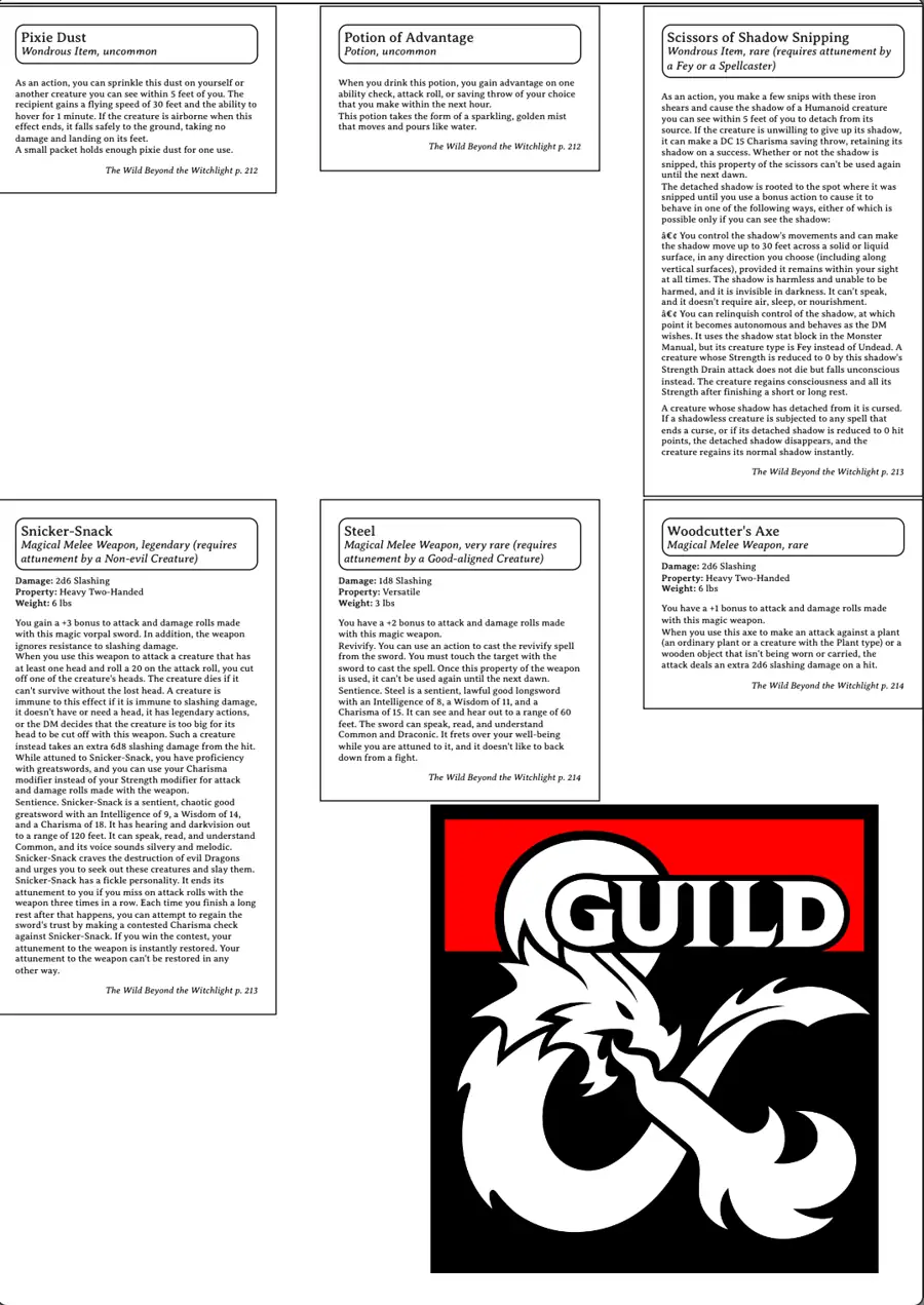 The Wild Beyond the Witchlight, Printable Item Handouts - Dungeon Masters Guild | DriveThruRPG