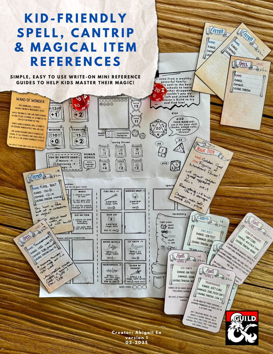 Kids Spell And Magic Reference Sheets - Dungeon Masters Guild ...