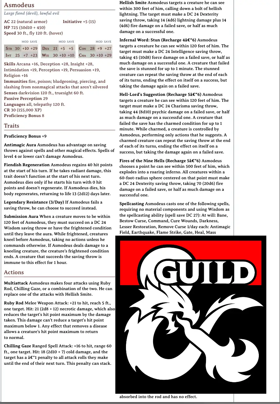 Chains of Asmodeus, Printable Monster/NPC Stat Block Reference ...