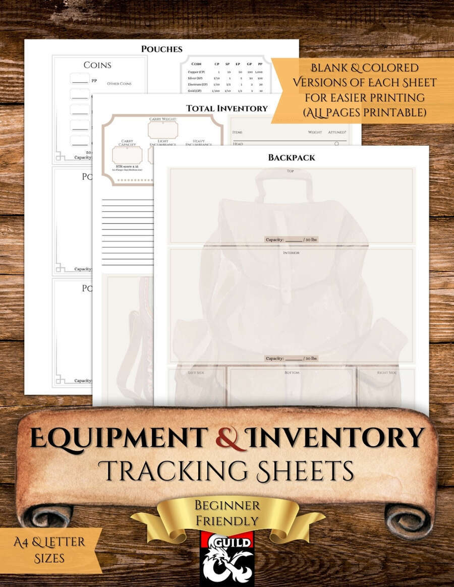 Player Equipment & Inventory Tracking Sheets NOW Fillable - Dungeon ...