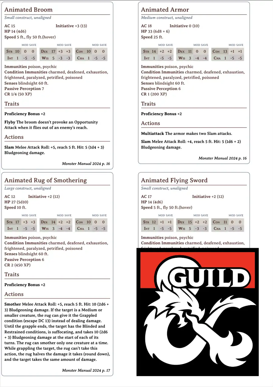Monster Manual 2024, Printable Monster/NPC Stat Block Reference ...