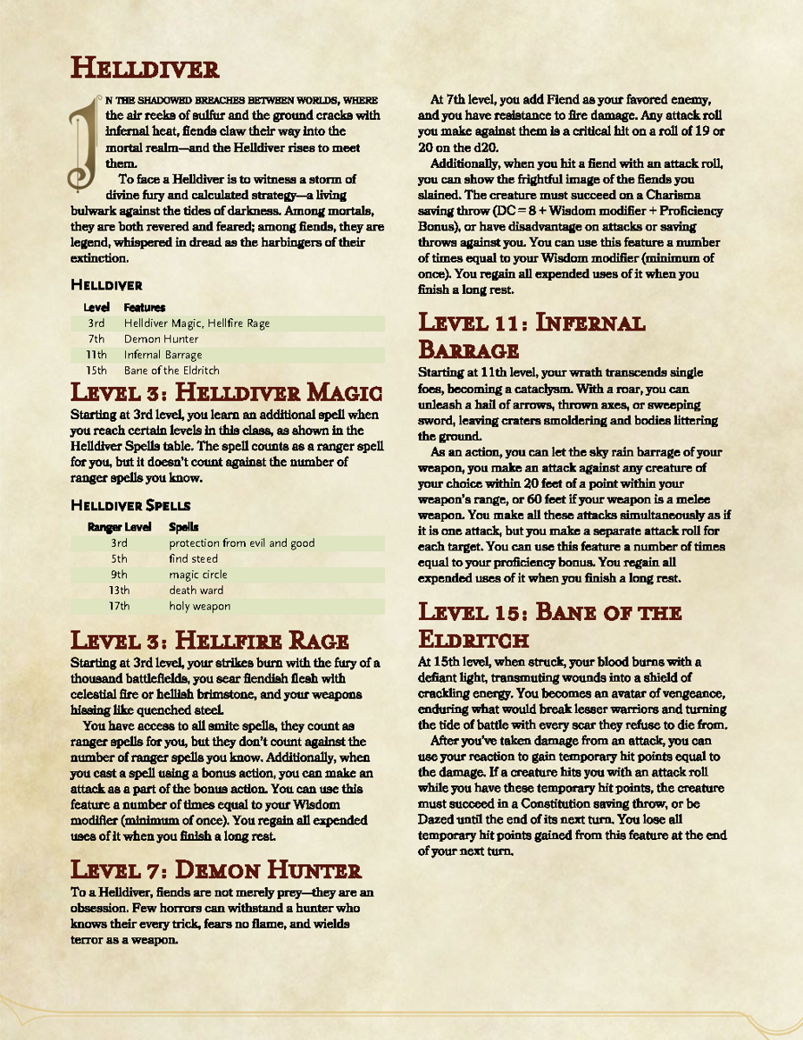 Helldiver - a ranger subclass - Dungeon Masters Guild | DriveThruRPG