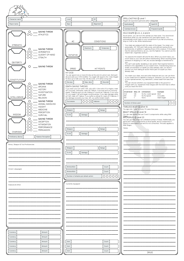 ARD DND Character Sheets (5E Pre-2024) - Dungeon Masters Guild | DriveThruRPG
