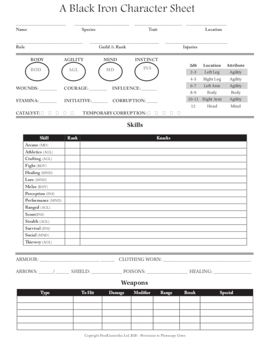 Black Iron - Character Sheet - Broken Rat Games | The Black Iron ...