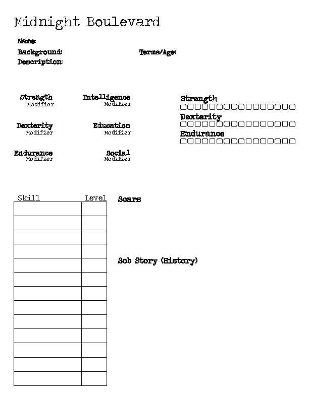 Midnight Boulevard Character Sheet - Michael Brown | Campaign Settings | DriveThruRPG