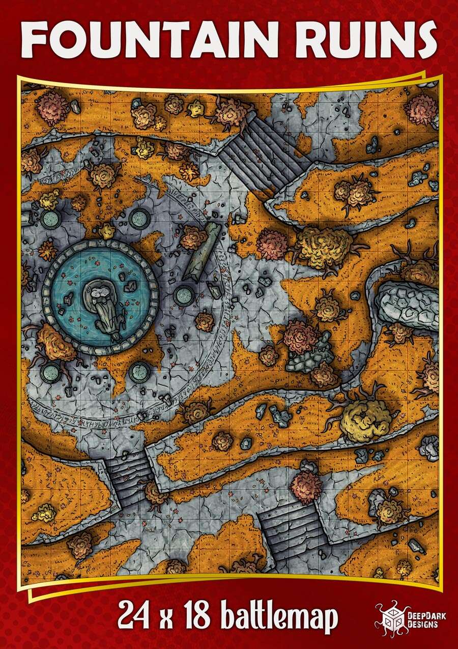 Fountain Ruins Battlemap - DeepDark Designs | Battlemaps & Floorplans ...