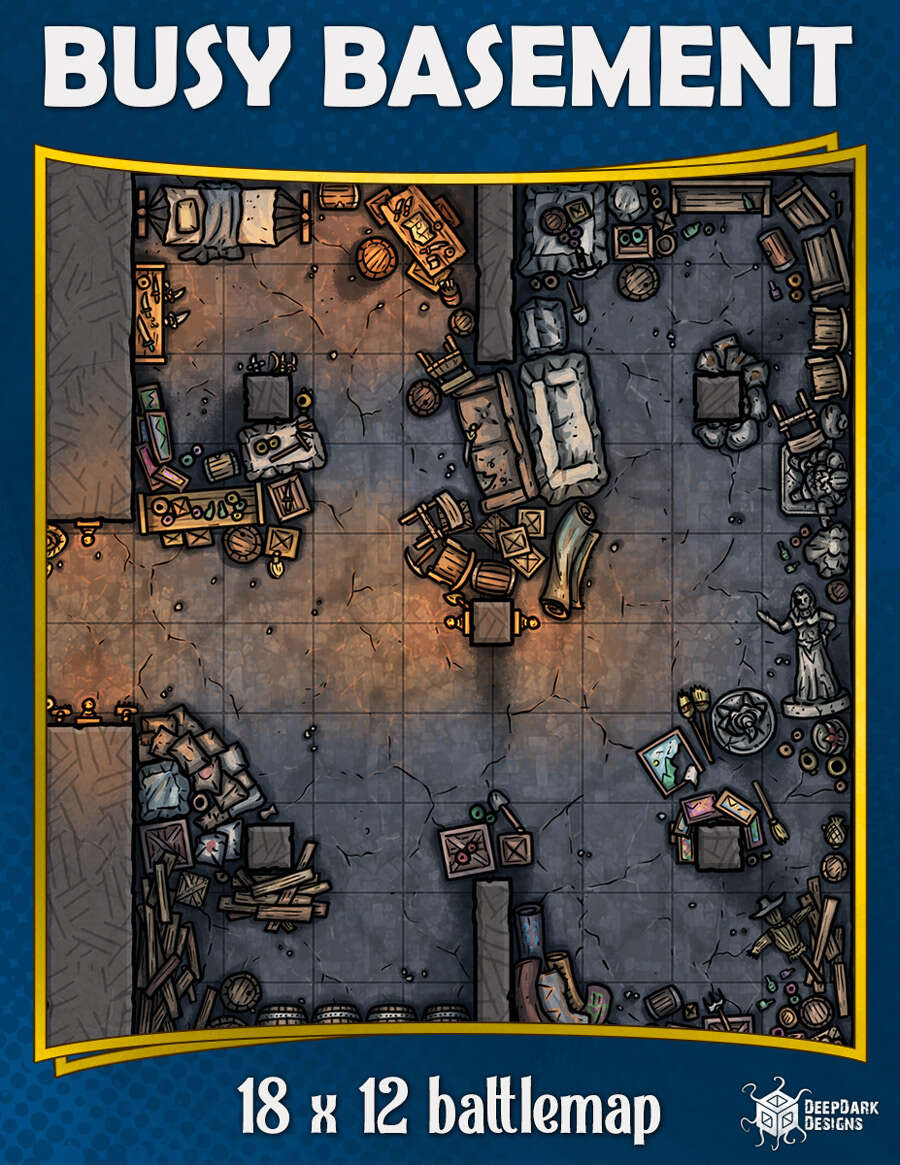 Busy Basement Battlemap - DeepDark Designs | Battlemaps & Floorplans ...