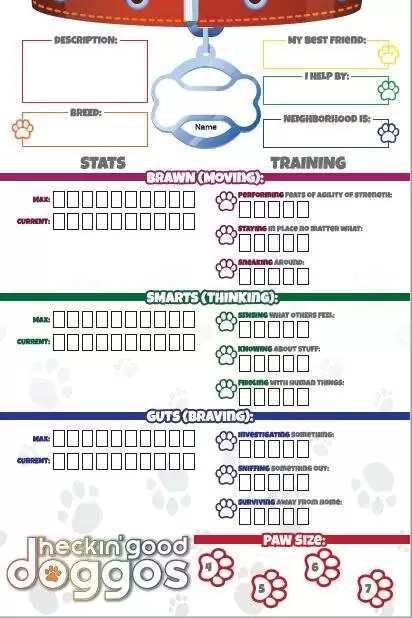 Heckin' Good Doggos Character Sheet - Wet Ink Games | DriveThruRPG