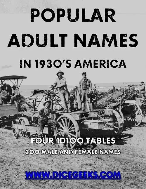 Popular Adult Names in 1930’s America - dicegeeks | DriveThruRPG