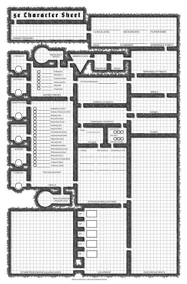 5e Character Sheet Dungeon Map - dicegeeks | DriveThruRPG
