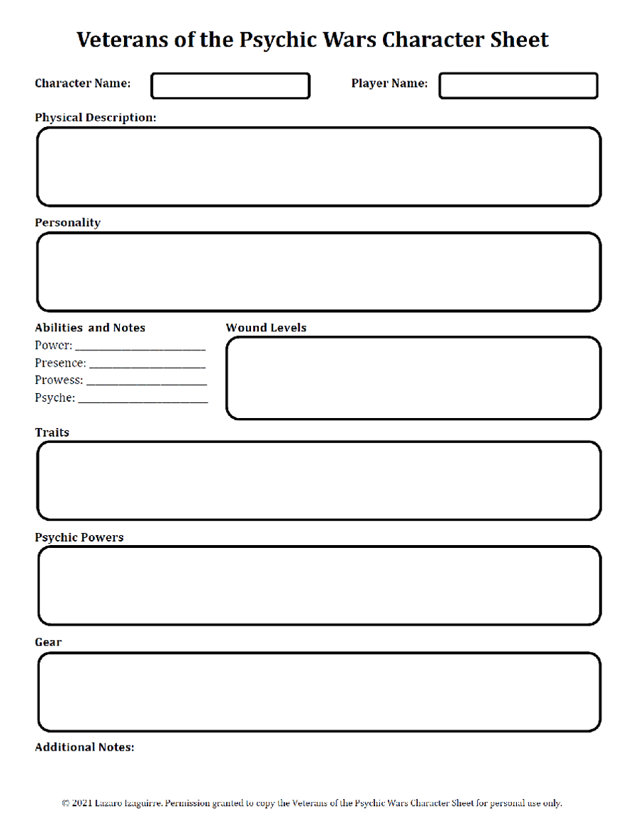 Veterans of the Psychic Wars Character Sheet - Lazaro Izaguirre ...