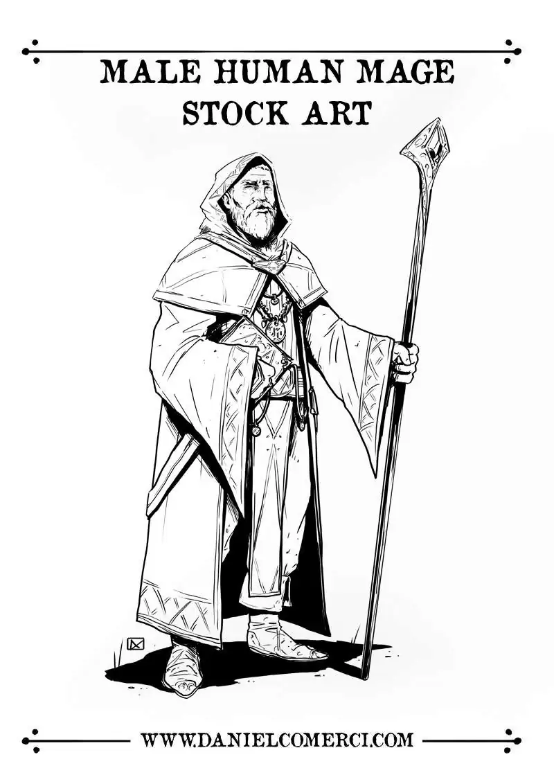 Male Human Mage Stock Art - Daniel Comerci Stock Art | Lineart ...