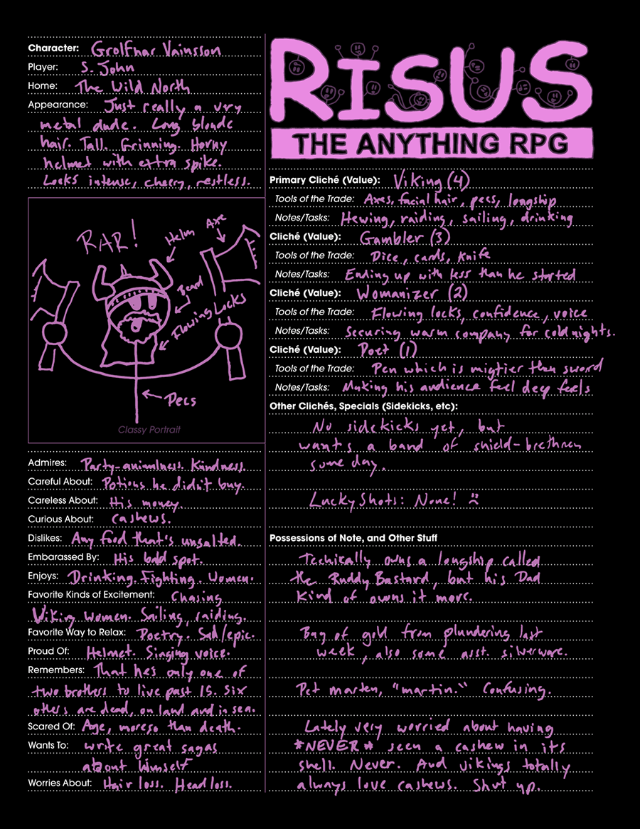 Risus Campaign Character Sheet Pack - Big Dice Games | DriveThruRPG