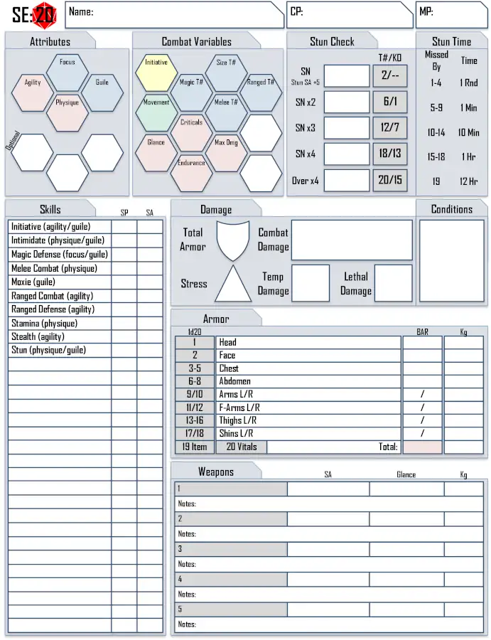 SE:20 Character Sheets - Sundered Epoch: Generations | DriveThruRPG