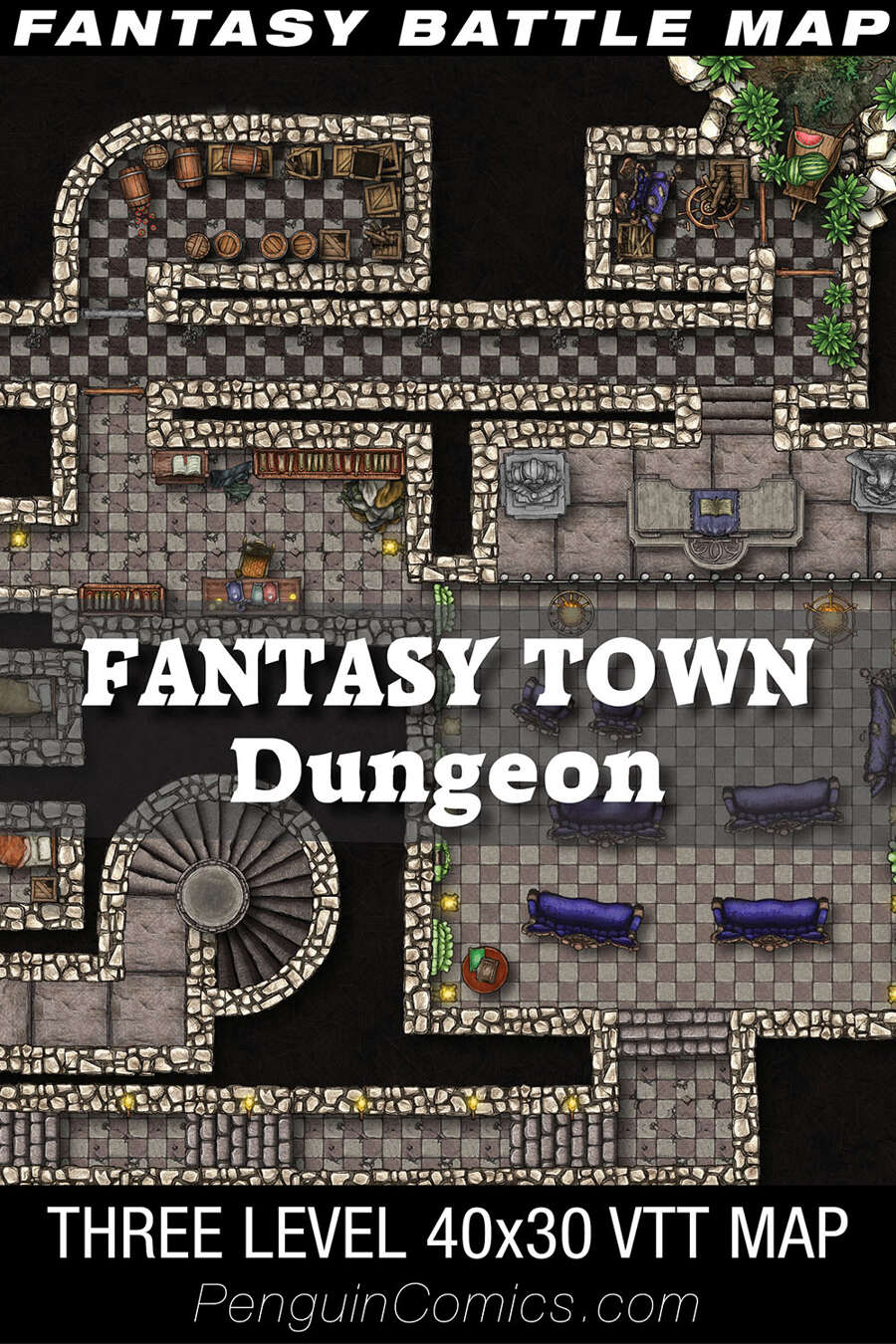 VTT Battle Maps - Fantasy Town: Dungeon - 40x30, 3 Levels ...