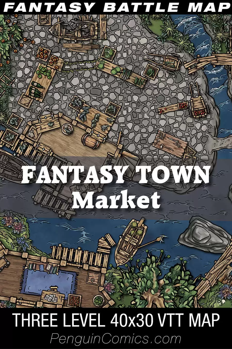 VTT Battle Maps - Fantasy Town: Market - 40x30, 3 Levels ...