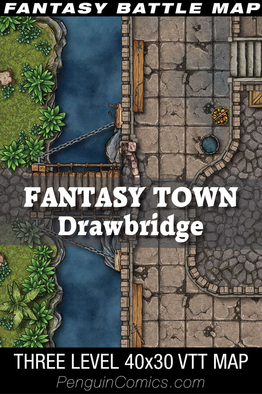 VTT Battle Maps - Fantasy Town: Drawbridge - 40x30, 3 Levels ...