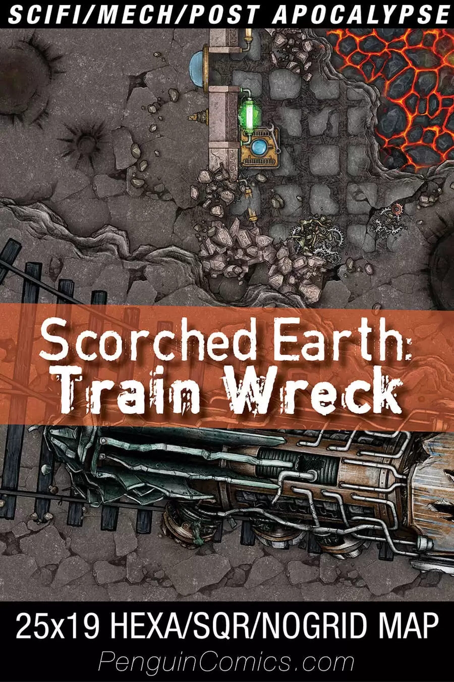 VTT Battle Maps: Scorched Earth - Train Wreck, 25x19, hexa/sqr/nogrid ...