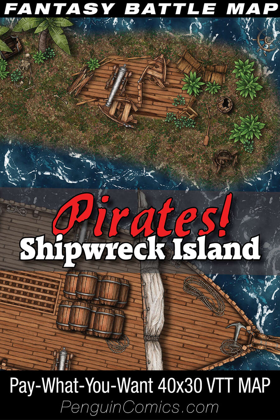 VTT Battle Maps: Pirates! Shipwreck Island - 40x30 - PenguinComics ...