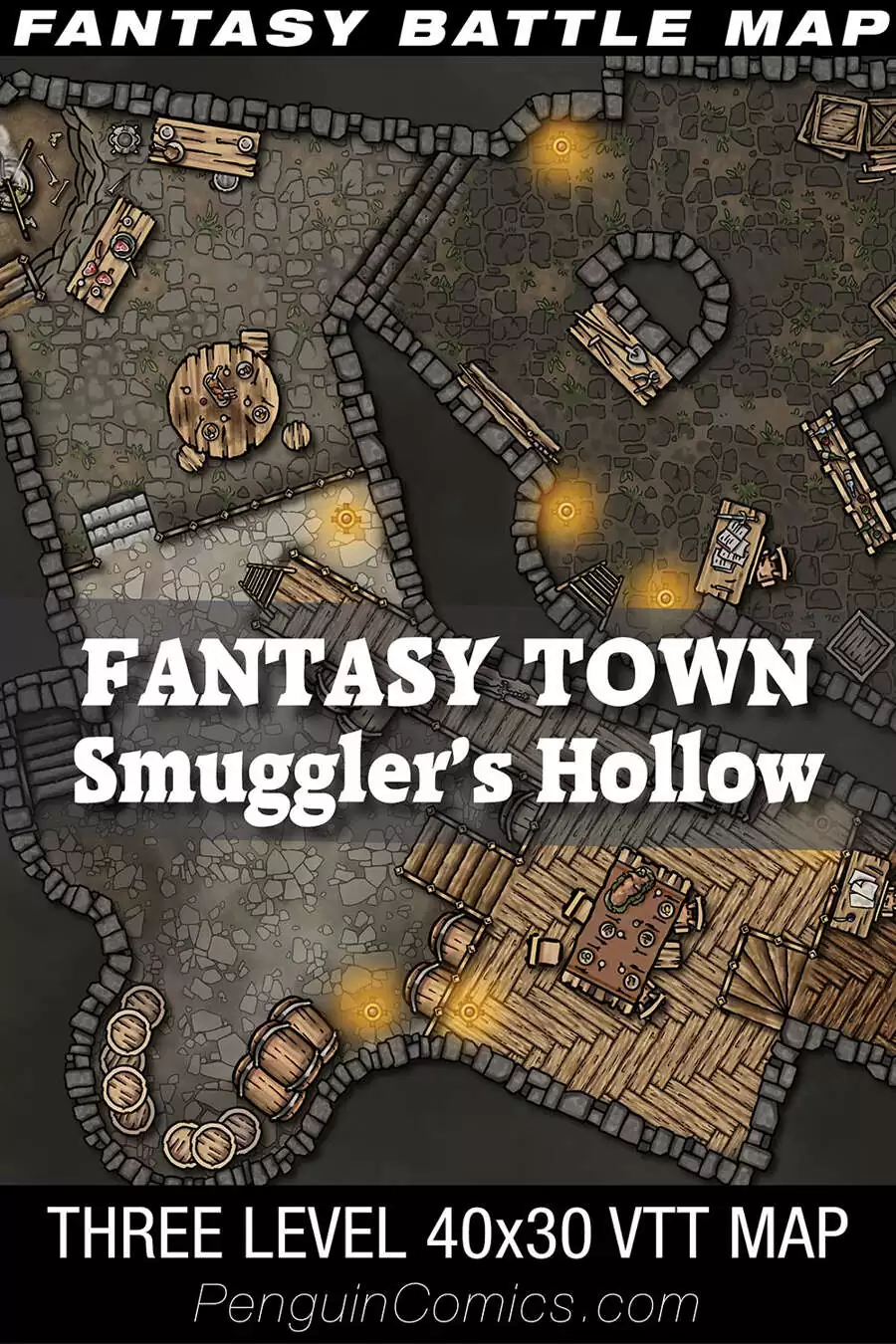 VTT Battle Maps - Fantasy Town: Smuggler's Hollow - 40x30, 3 Levels ...