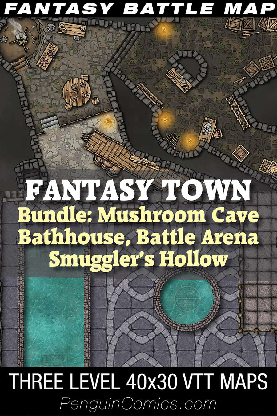 VTT Battle Maps: Fantasy Town IV | 40x30 3 Level [BUNDLE ...