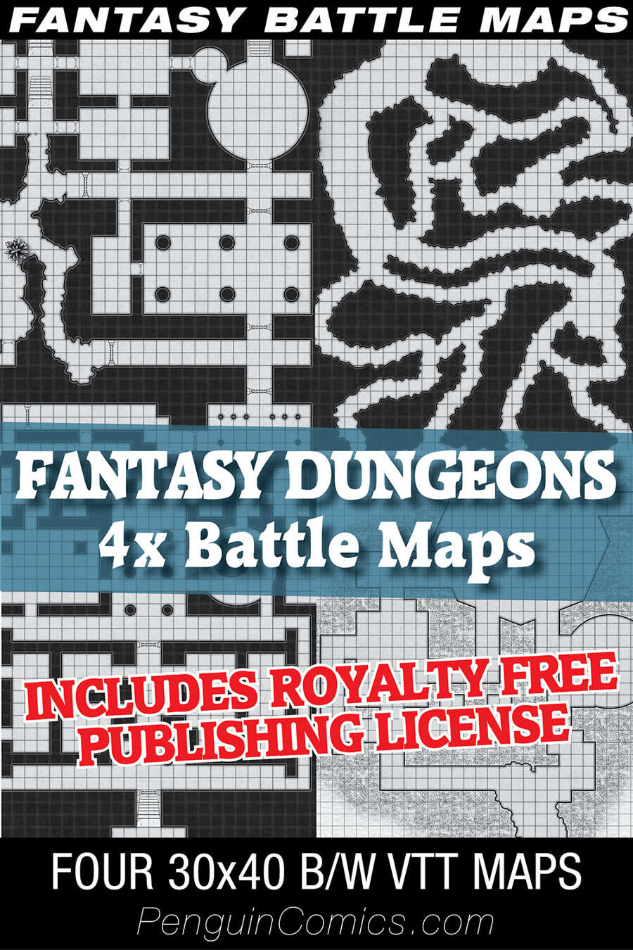 VTT Battle Maps - Fantasy Dungeons Vol I - 4 maps - 30x40 + License ...