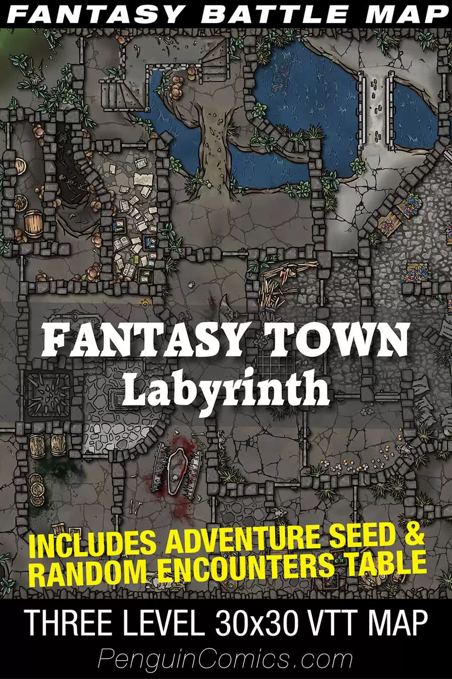 VTT Battle Maps - Fantasy Town: Labyrinth - 30x30, 3 Levels with ...