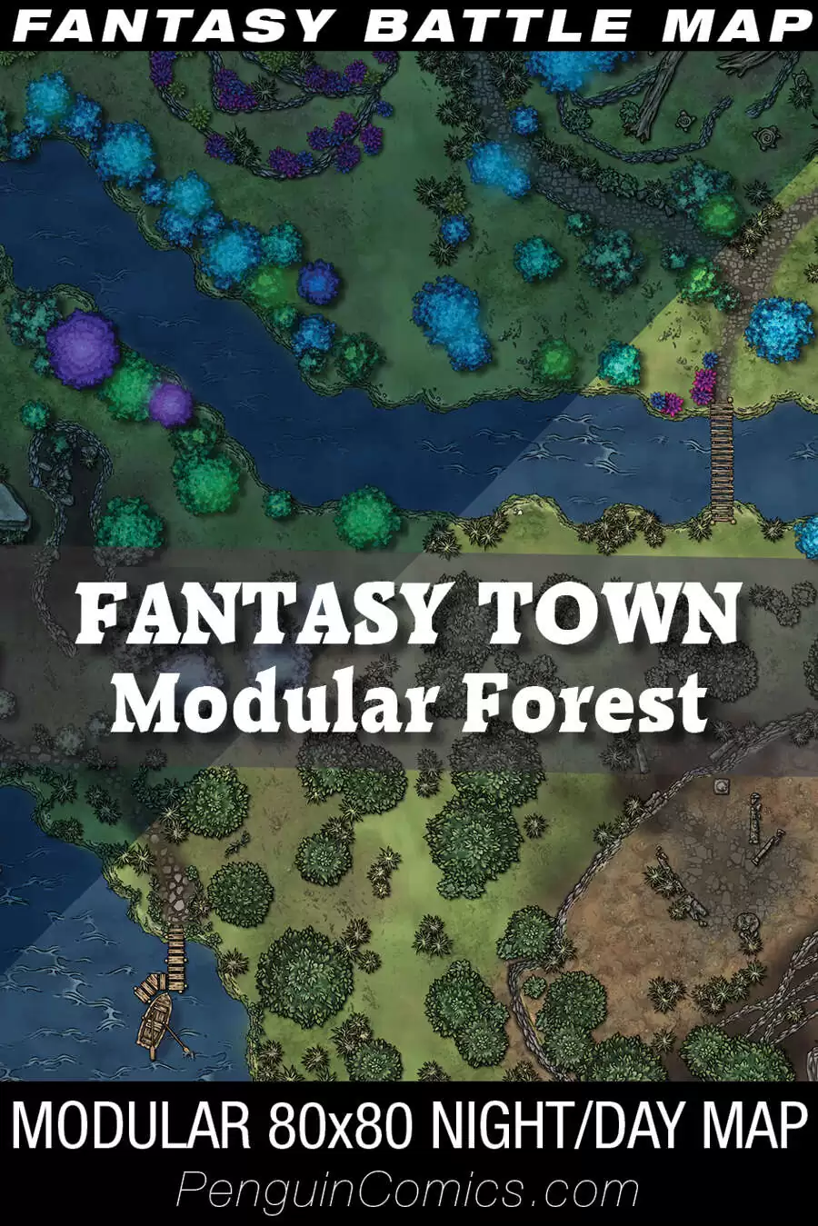 VTT Battle Maps - Fantasy Town: Modular Forest - 4*40x40 = 80x80 ...