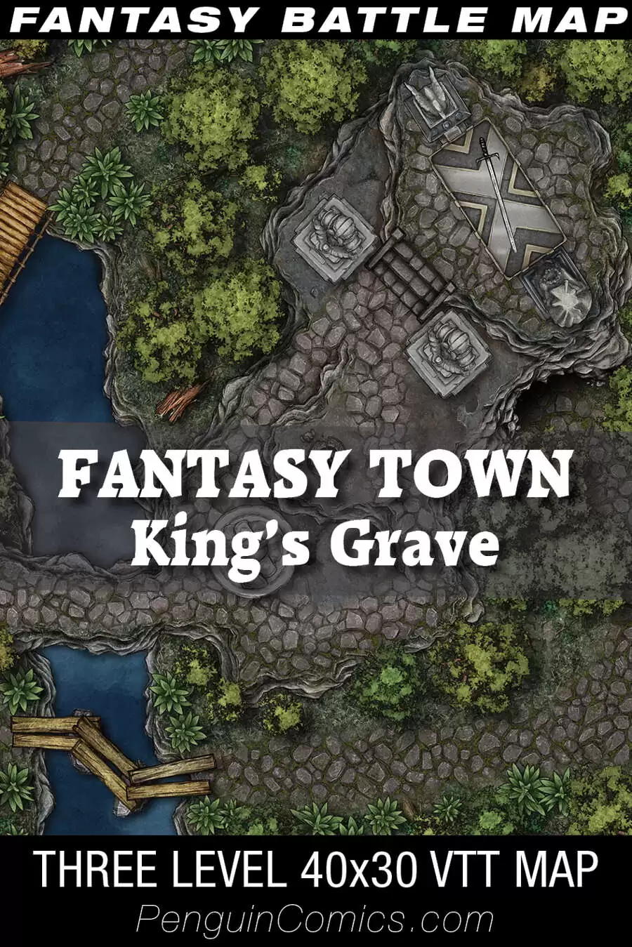 VTT Battle Maps - Fantasy Town: King's Grave - 40x30, 3 Levels ...