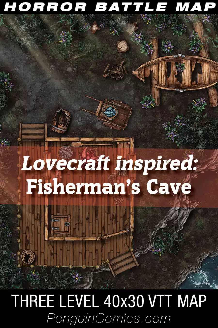 VTT Battle Maps - Lovecraft inspired: Fisherman's Cave - 40x30, 3 ...