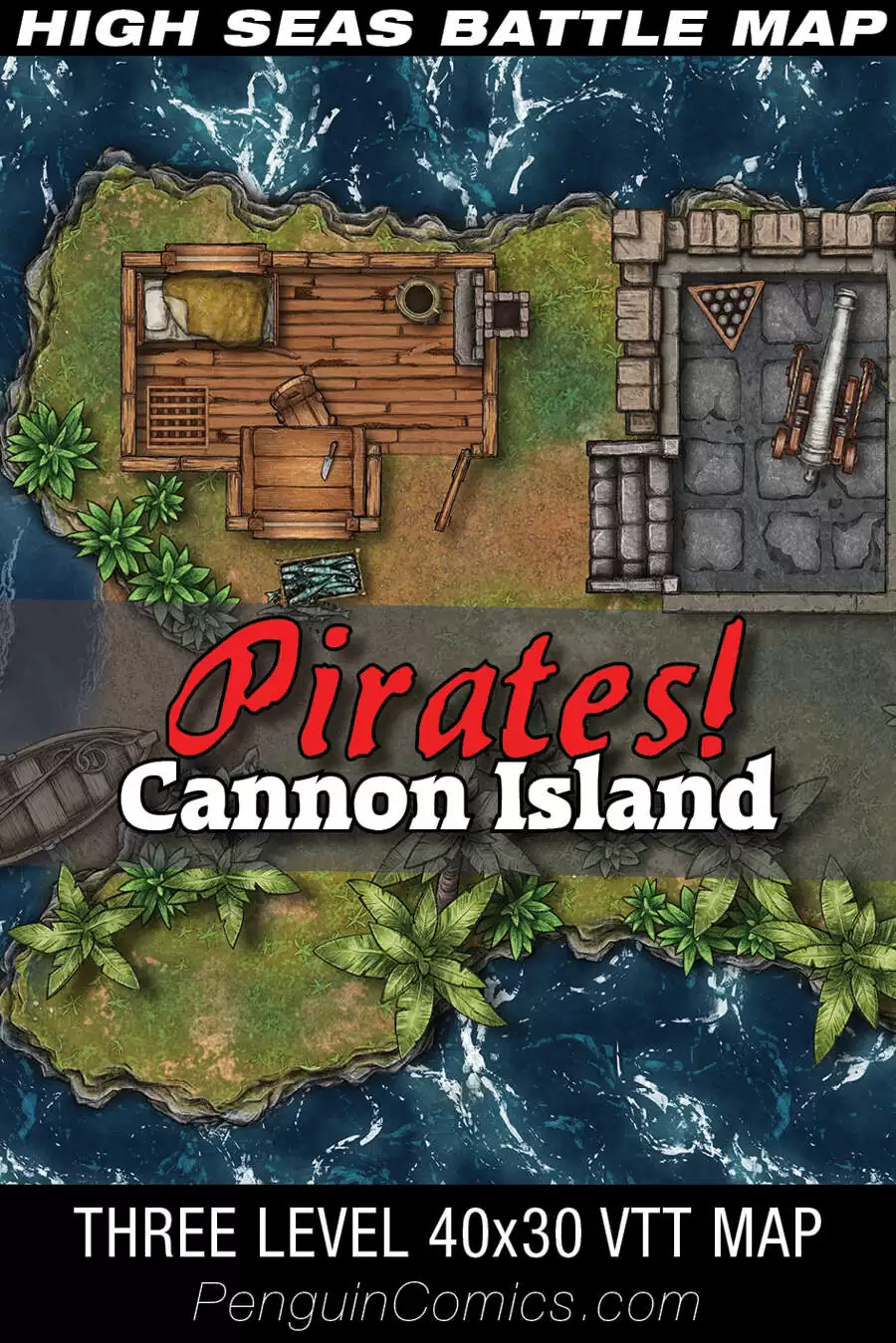 VTT Battle Maps: Pirates! Cannon Island - 40x30, 3 Levels ...