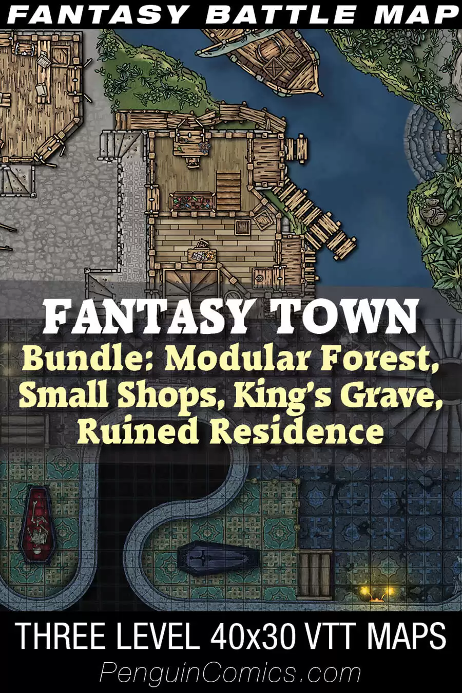 VTT Battle Maps: Fantasy Town VI | 40x30 3 Level [BUNDLE ...