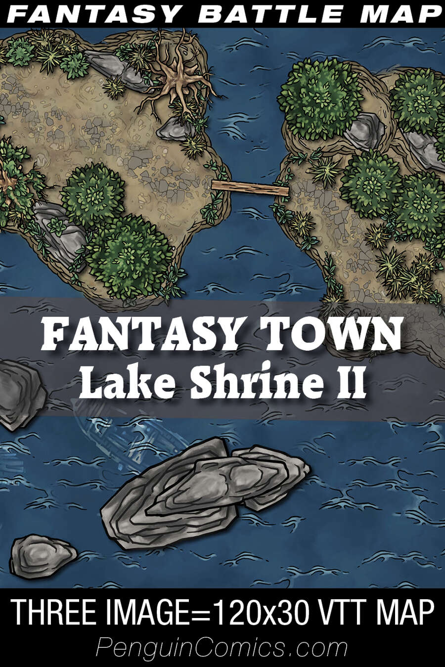 VTT Battle Maps - Fantasy Town: Lake Shrine II - 120x30, 3 images ...