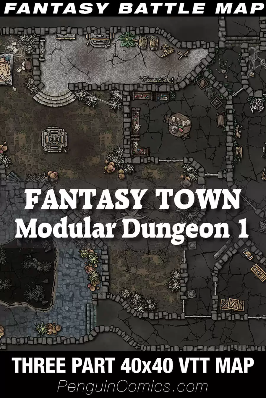 VTT Battle Maps - Fantasy Town: Modular Dungeon 1, 40x40, 3 parts ...