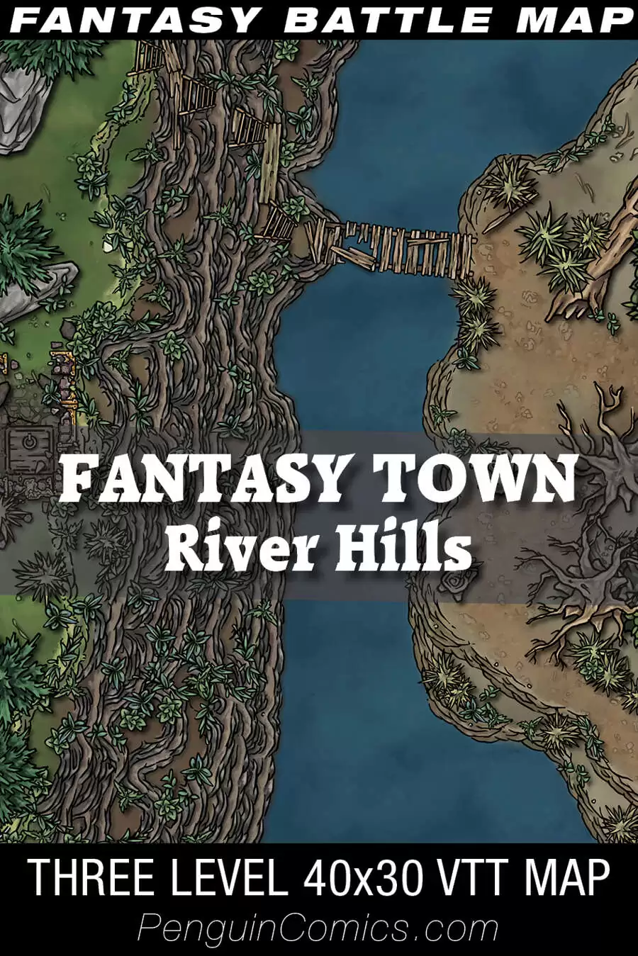 VTT Battle Maps - Fantasy Town: River Hills - 40x30, 3 Levels ...