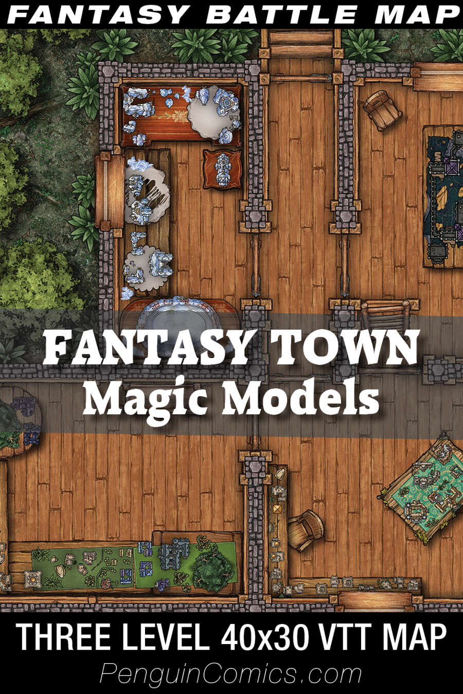 VTT Battle Maps - Fantasy Town: Magic Models - 40x30, 3 Levels ...