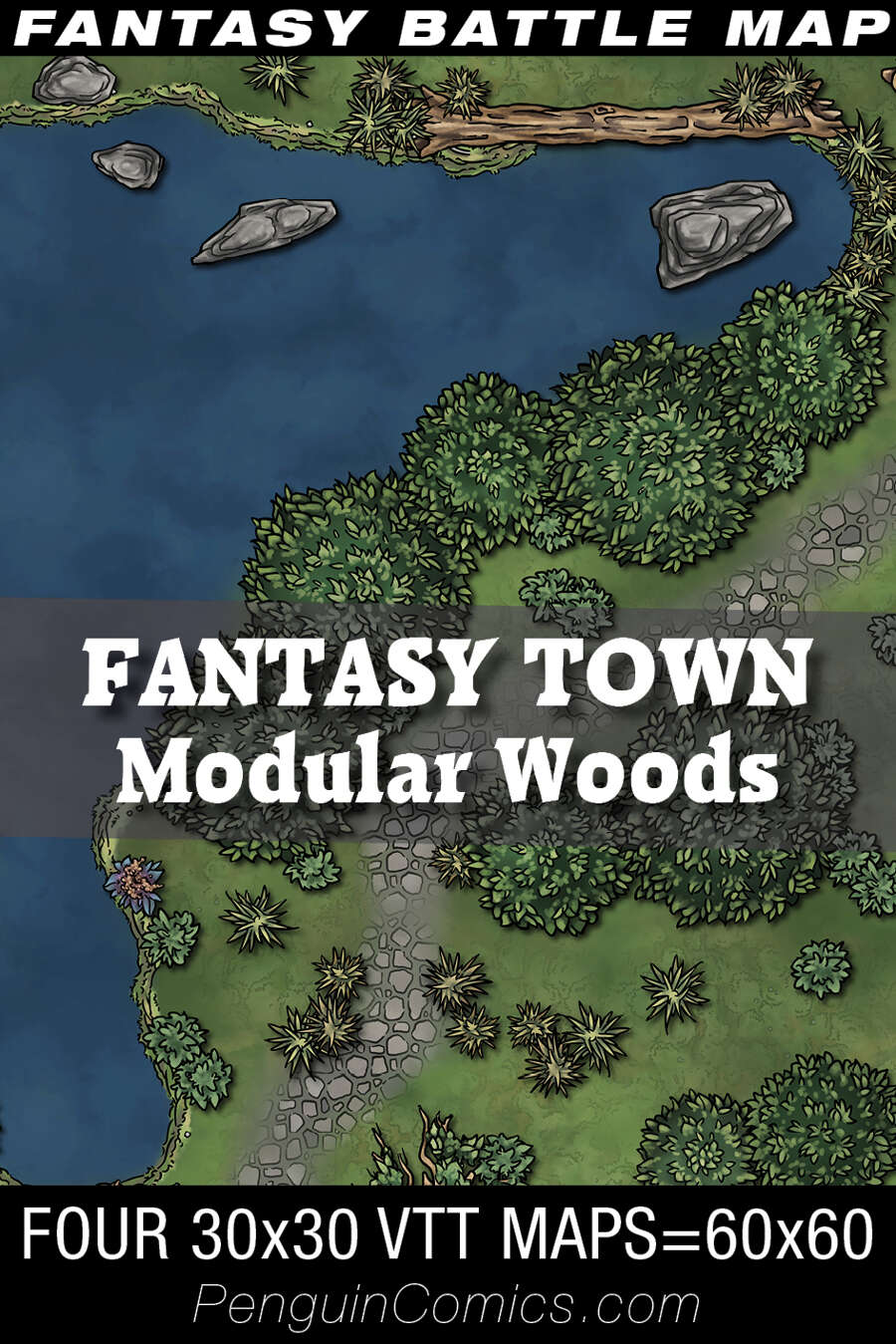 VTT Battle Maps - Fantasy Town: Modular Woods - 4 30x30maps=60x60 ...