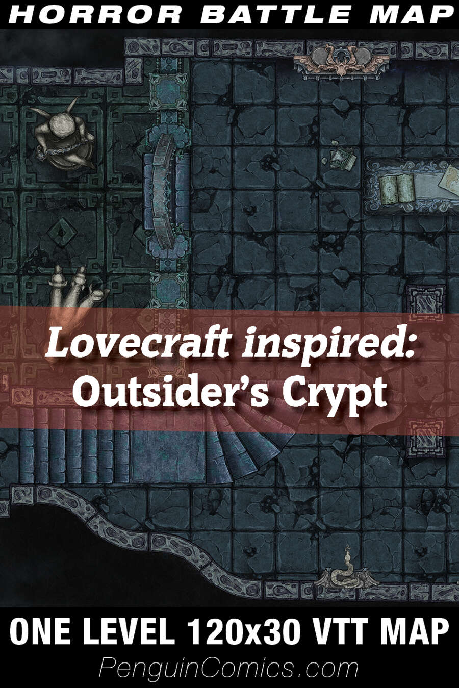 VTT Battle Maps - Lovecraft inspired: Outsider's Crypt - 120x30 dungeon ...