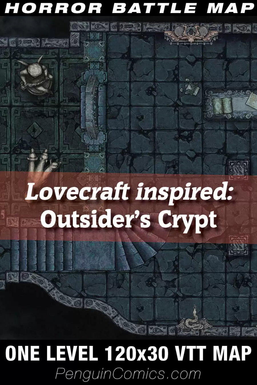 VTT Battle Maps - Lovecraft inspired: Outsider's Crypt - 120x30 dungeon ...