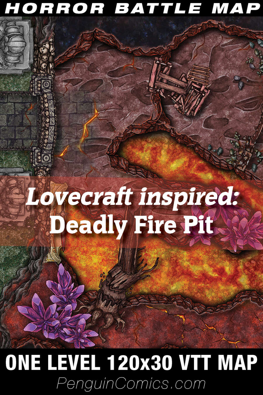 VTT Battle Maps - Lovecraft inspired: Deadly Fire Pit - 120x30 Cthulhu ...