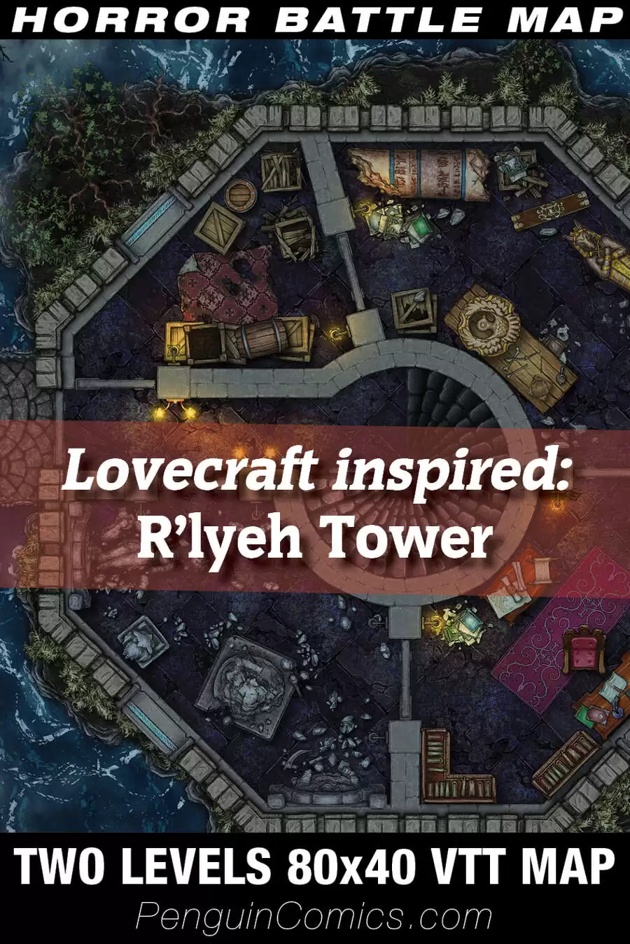 VTT Battle Maps - Lovecraft inspired: R'lyeh Tower - 80x40 Two Levels ...