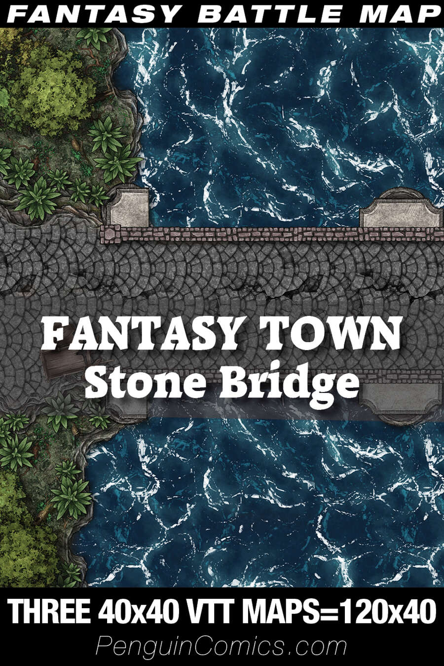 VTT Battle Maps - Fantasy Town: Stone Bridge | Three VTT 40x40 Maps ...
