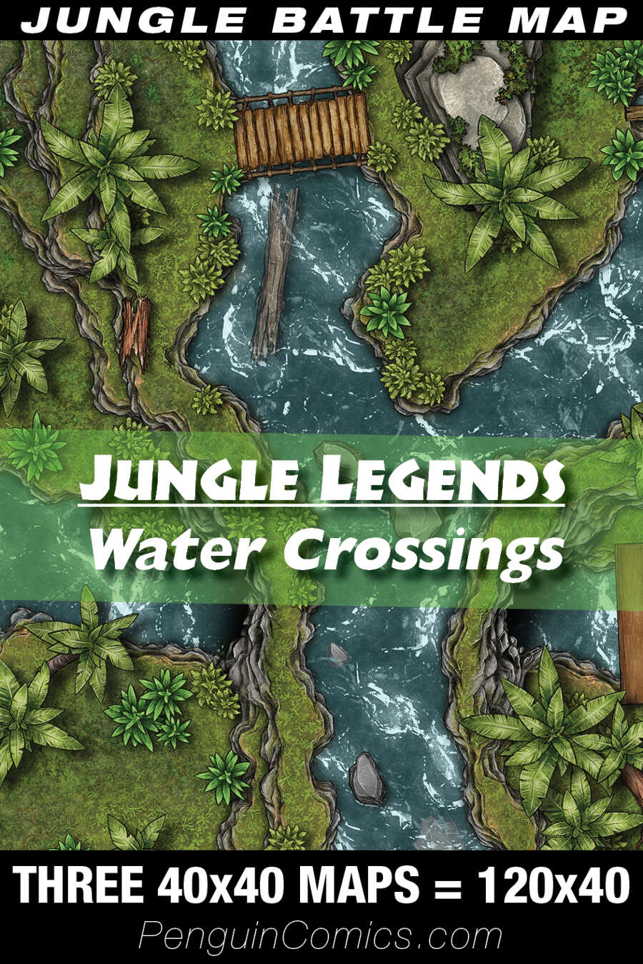 VTT Battle Maps - Jungle Legends: Water Crossings - 3 VTT Maps = 120x40 ...