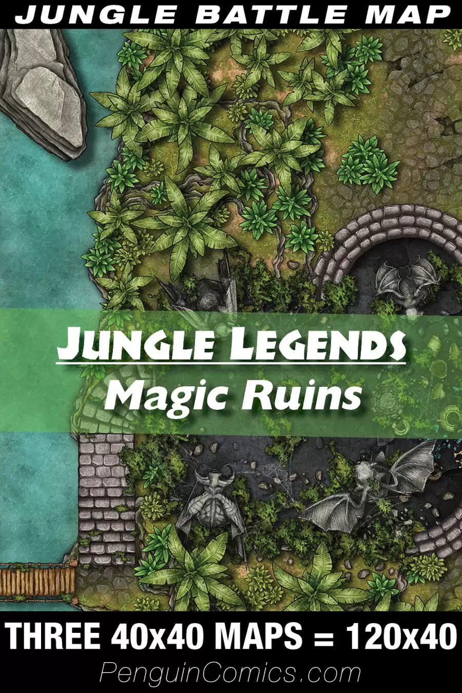 VTT Battle Maps - Jungle Legends: Magic Ruins - 3 VTT Maps = 120x40 ...